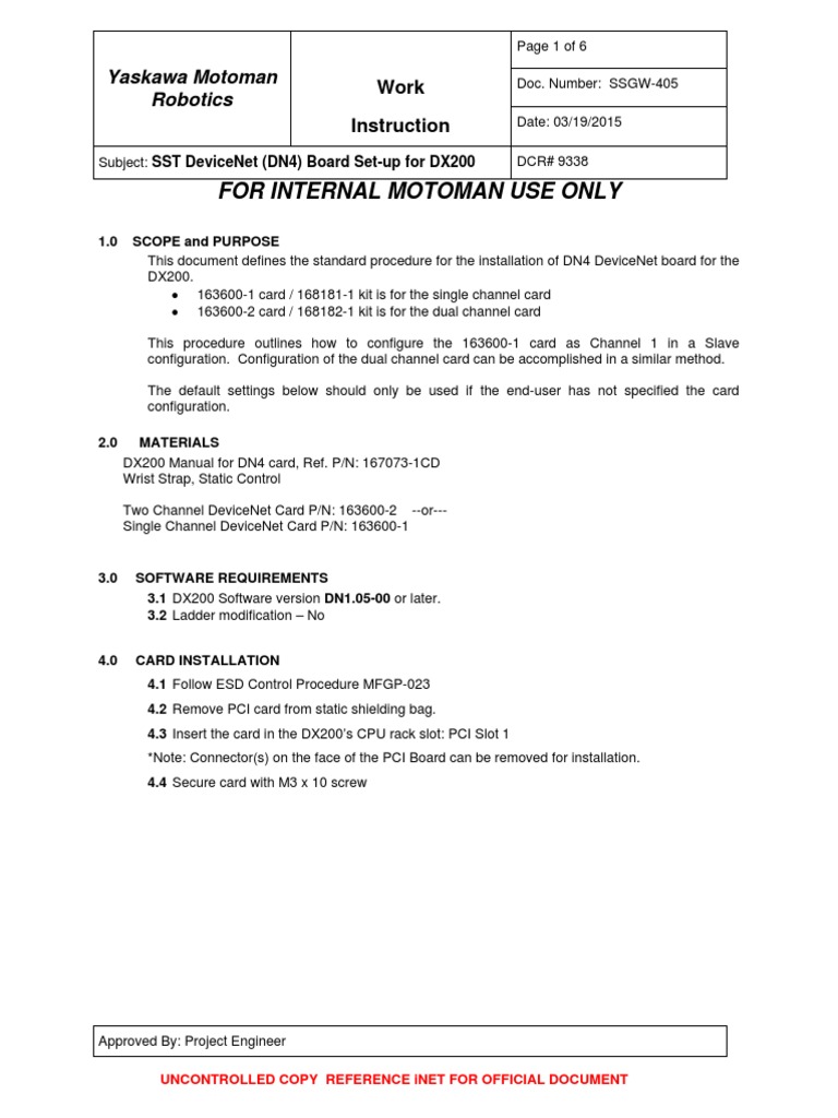DN4 DeviceNet Board Setup for DX200 | PDF | Computing | Computer Engineering