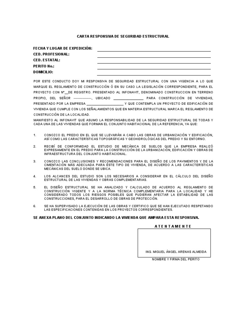 Carta Responsiva de Seguridad Estructural | PDF