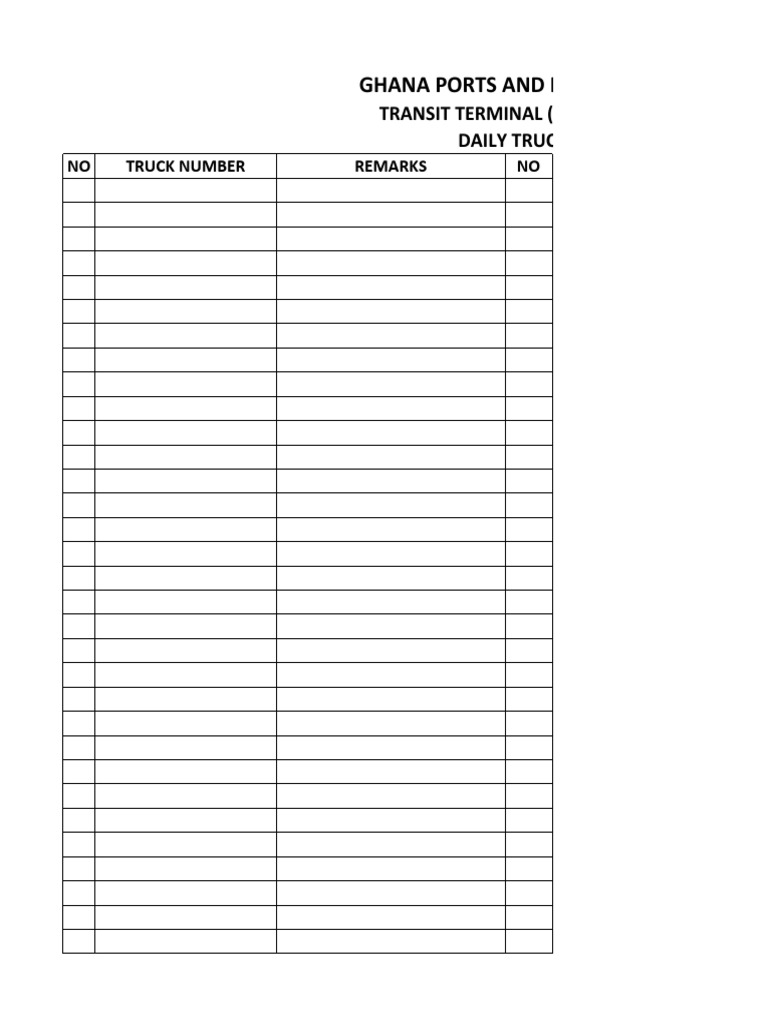 Daily Truck Tally Sheet Template | PDF