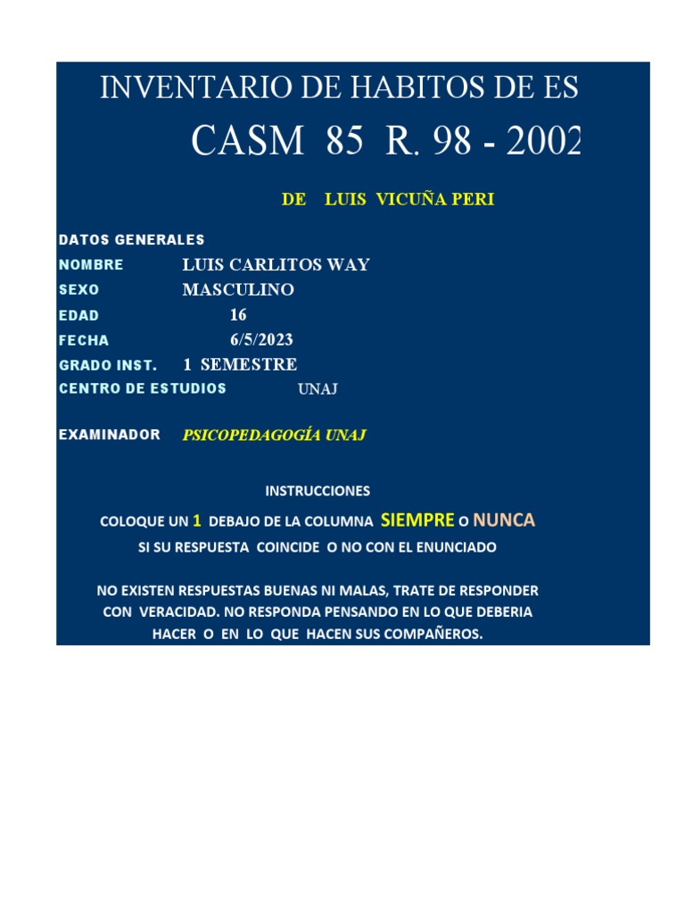 Inventario Habitos de Estudio Casm 85 | PDF