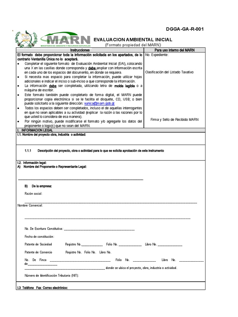 Formulario Marn - Evaluacion Ambiental Inicial | PDF