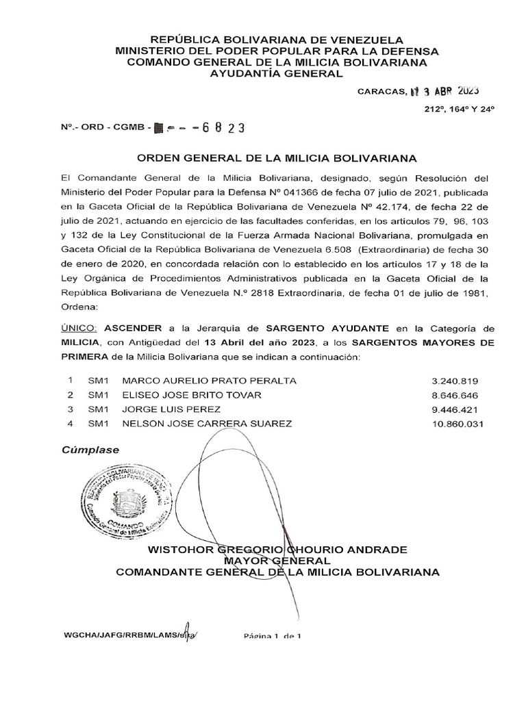 Orden Gral Sargento Ayudante | PDF