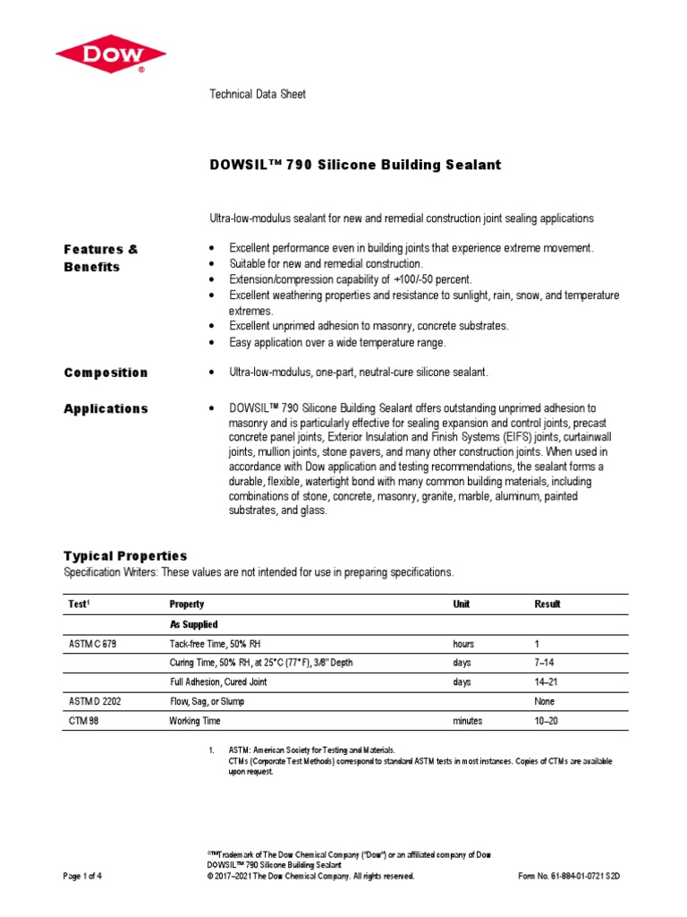 Dowsil 790 Silicone Building Sealant | PDF | Silicone | Concrete