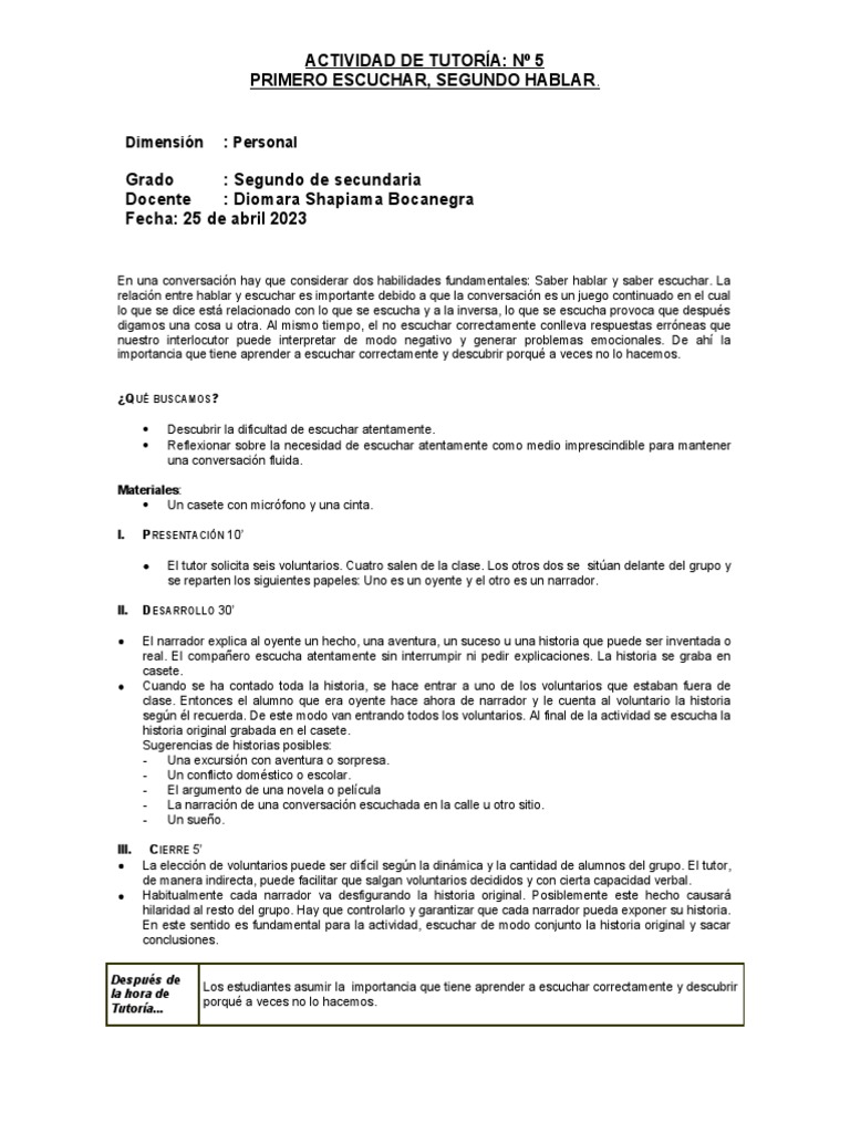 Actividad de Tutoría | PDF