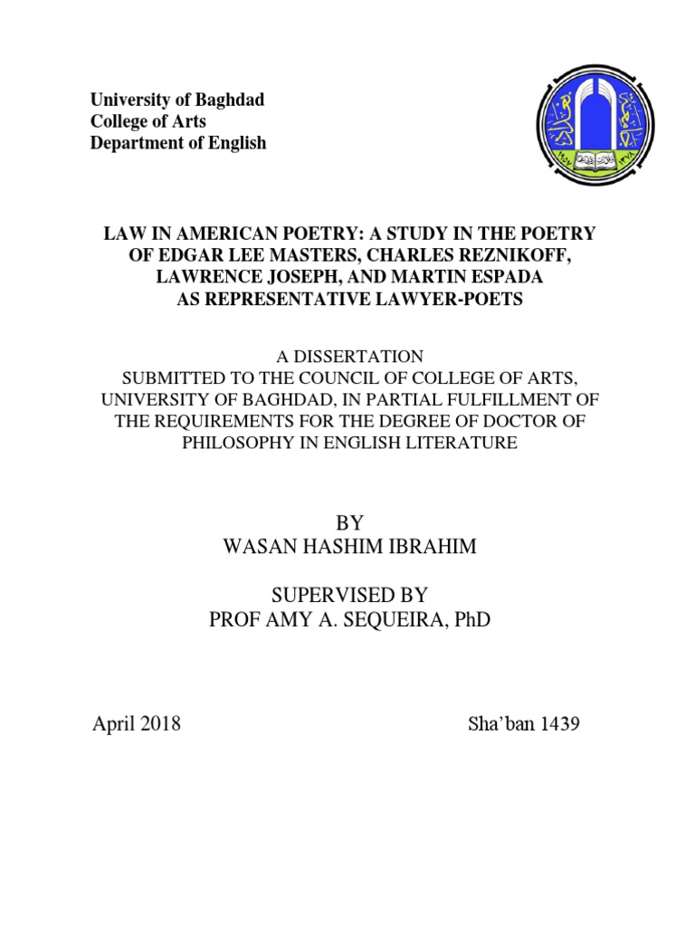 Law in American Poetry | PDF | Poetry | Doctor Of Philosophy