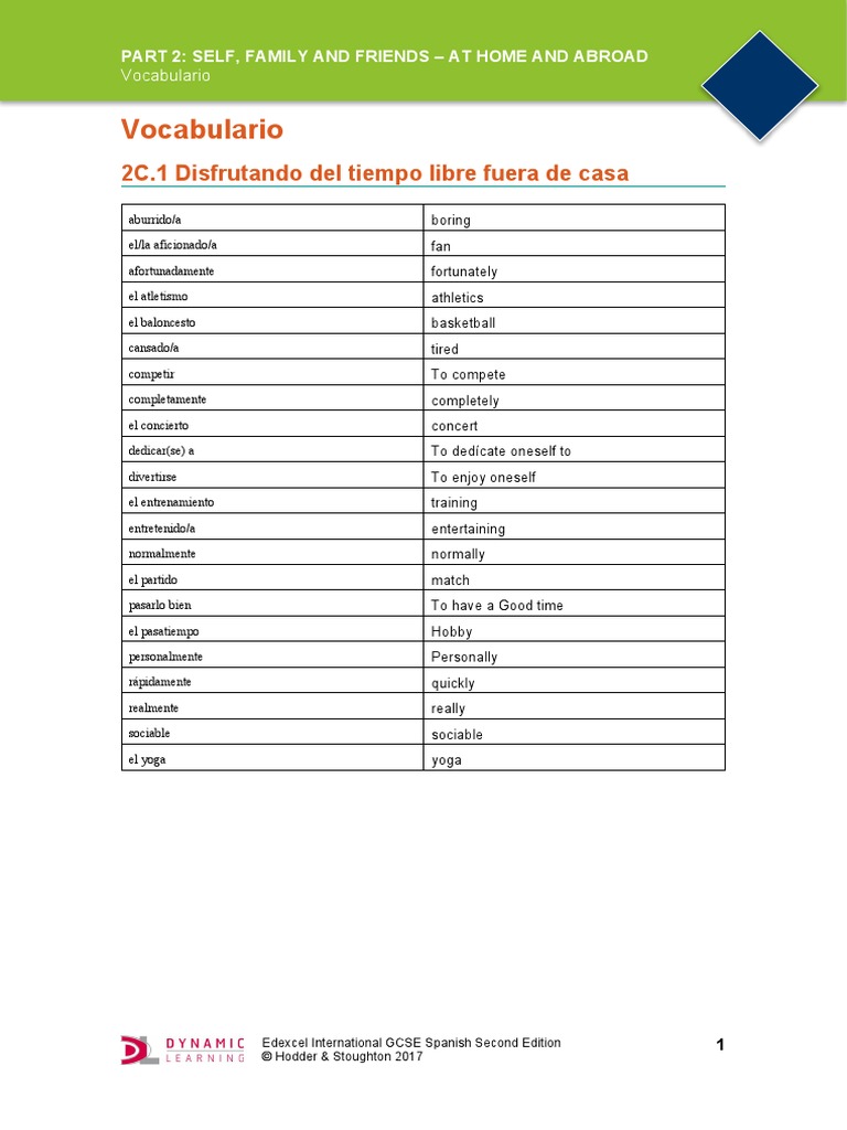 2C.1 Vocab Lists With Answers | PDF