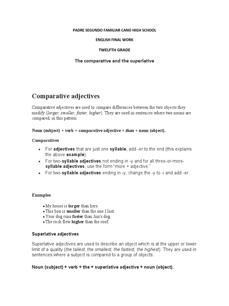 COMPARATIVE AND SUPERLATIVE ADJECTIVES | PDF