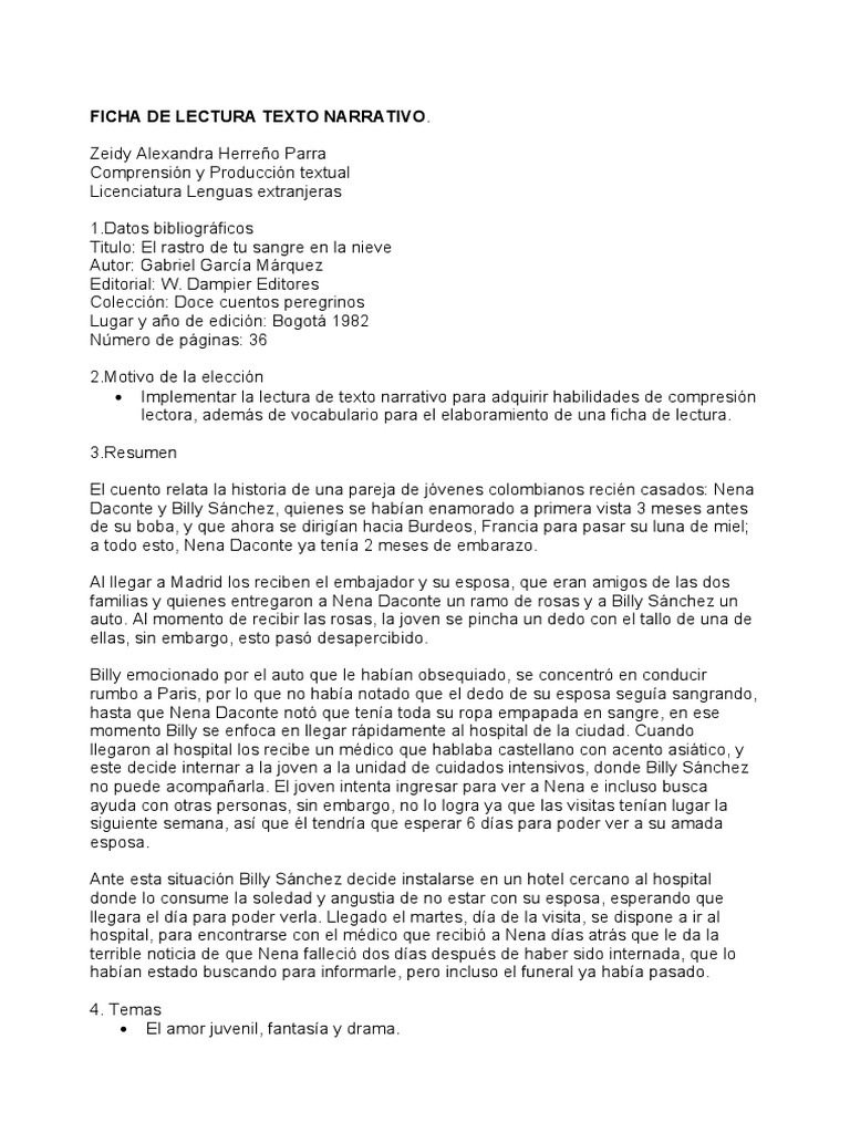 Ficha de Lectura Texto Narrativo | PDF Ficha de Lectura Texto Narrativo | PDF
