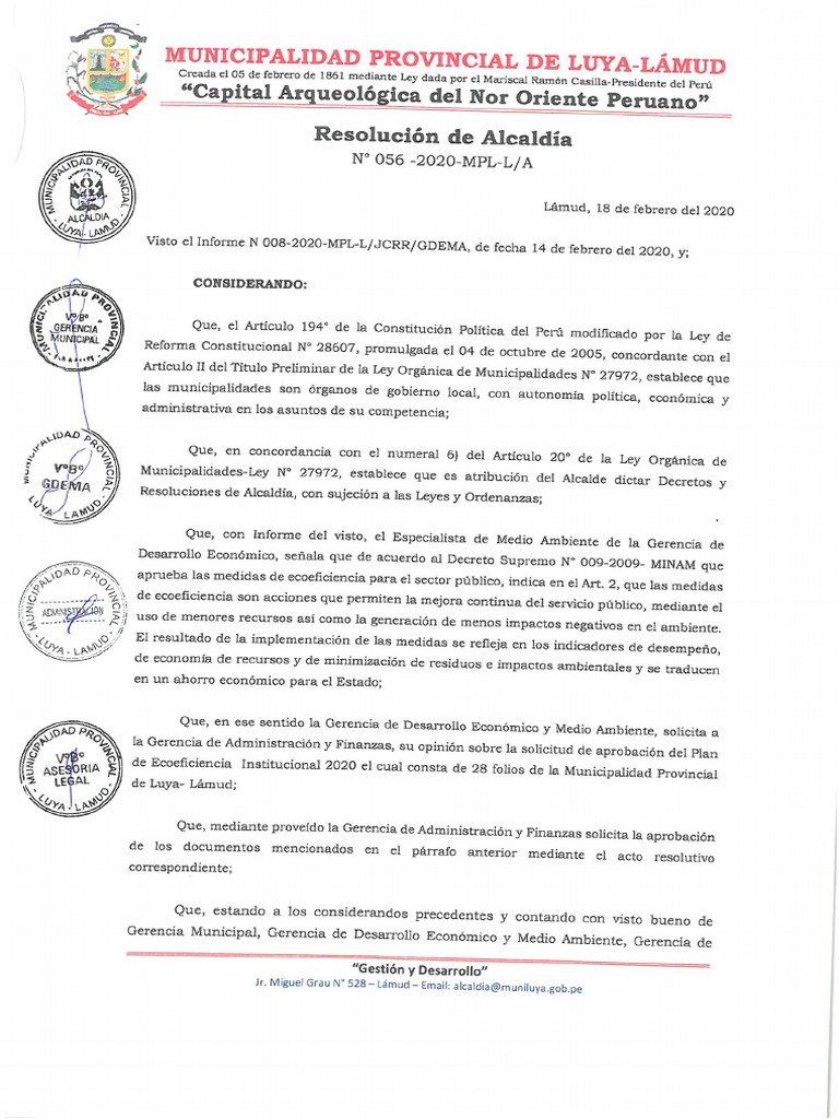 Plan de Ecoeficiencia MPL-L | PDF