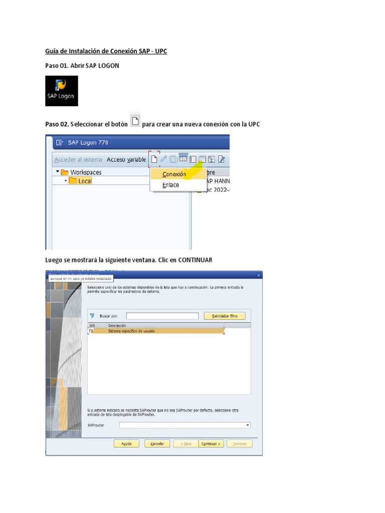 Guía 02. Instalación de Conexión SAP - UPC | PDF