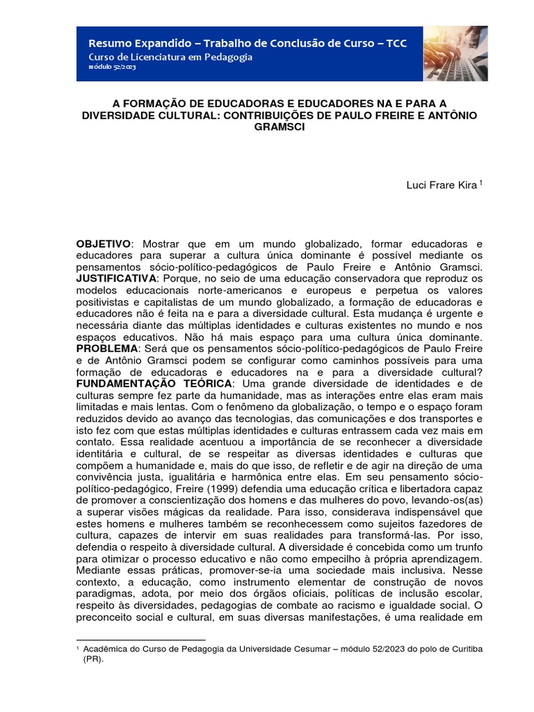 Modelo Resumo Expandido | Download grátis PDF | Pedagogia | Antonio Gramsci