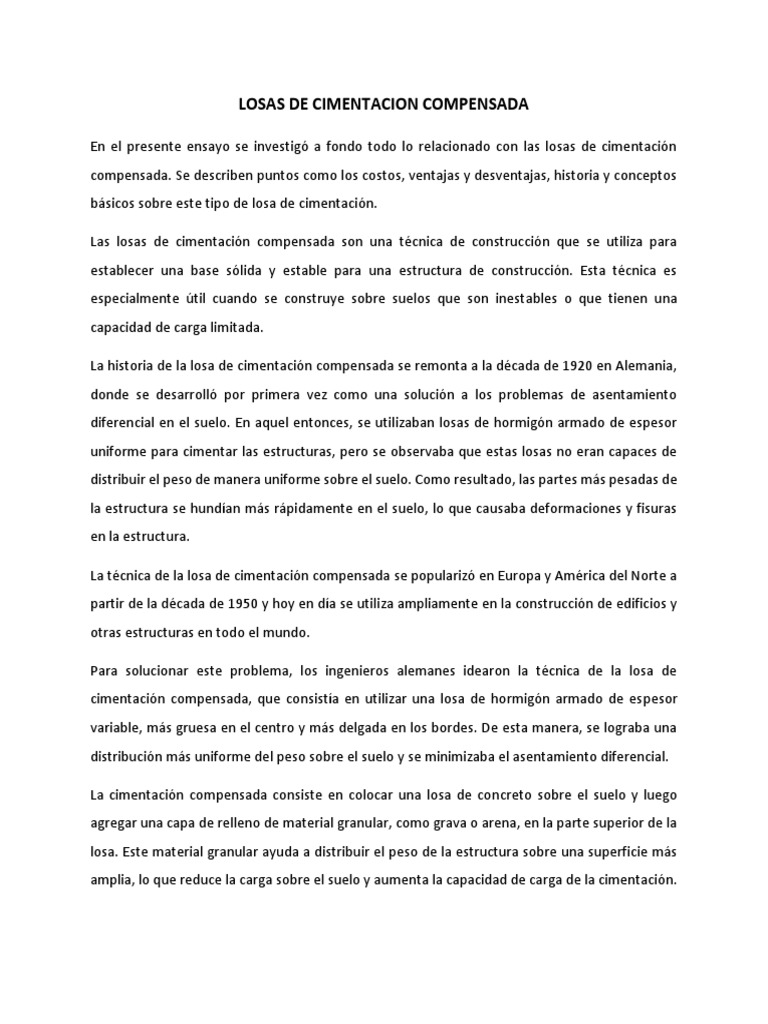 Losas de Cimentacion Compensada | PDF | Fundación (Ingeniería) | Hormigón