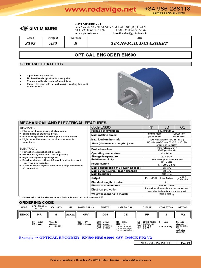 Encoder Optico En600 Givi Misure | PDF | Electrical Connector ...