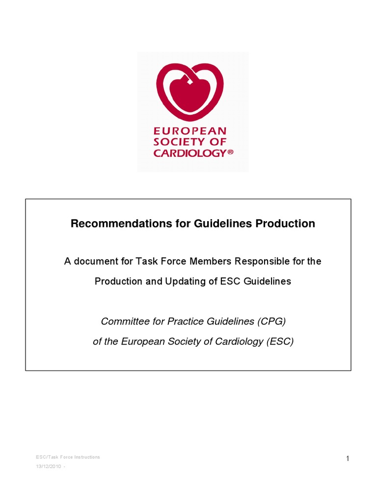 ESC Guidelines For Guidelines Update 2010 | PDF | Heart | Coronary ...
