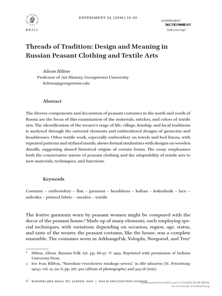 Threads of Tradition Design and Meaning in Russian Peasant Cloth 2016 | PDF