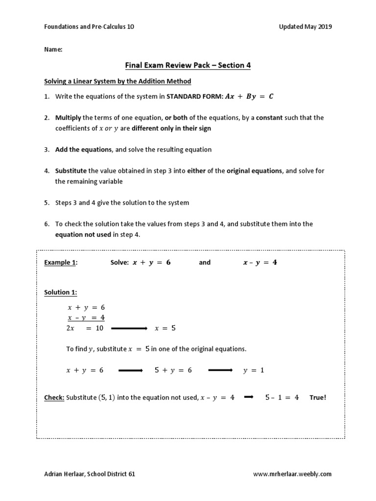 Final Exam Review - Section 4 | PDF | Equations | System Of Linear ...