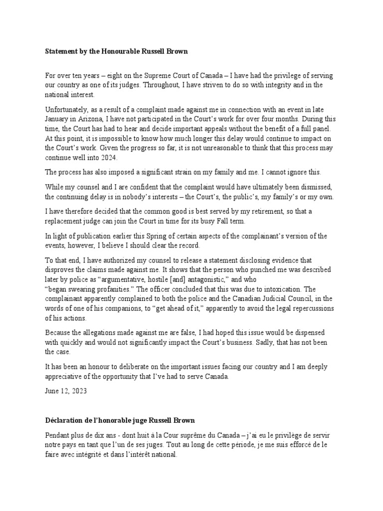 Statement by The Honourable Russell Brown (ENG and FR) | PDF | Public ...