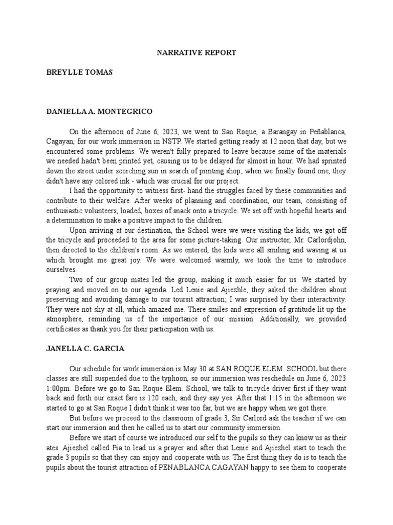 Narrative Report & Reflection | PDF