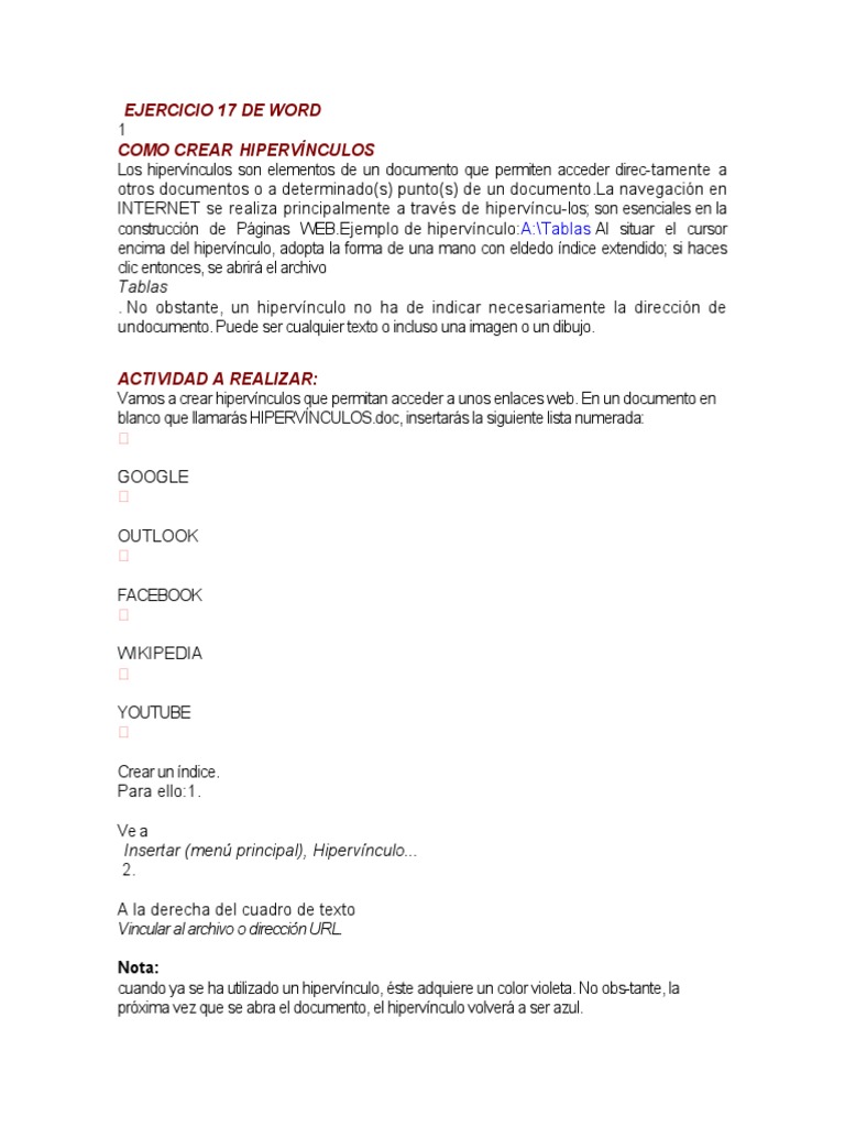EJERCICIO 12 Hipervinculos en WORD | PDF