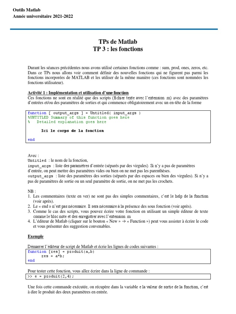 Matlab Tp3 Les Fonctions Pdf