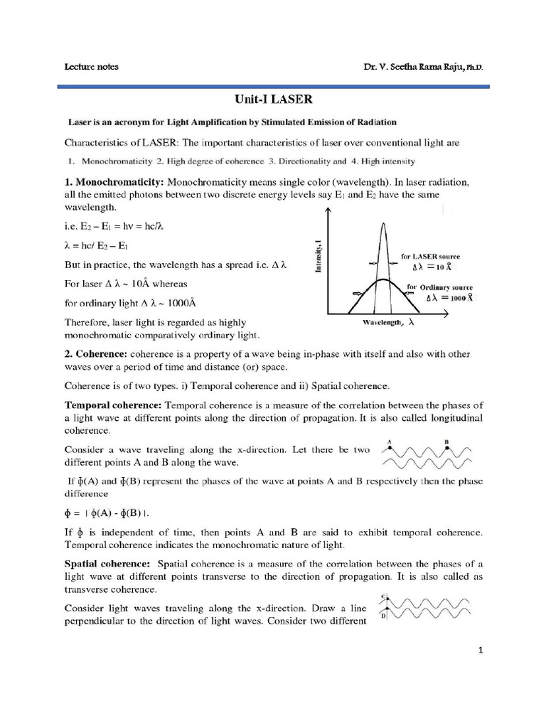 Unit I Laser | PDF