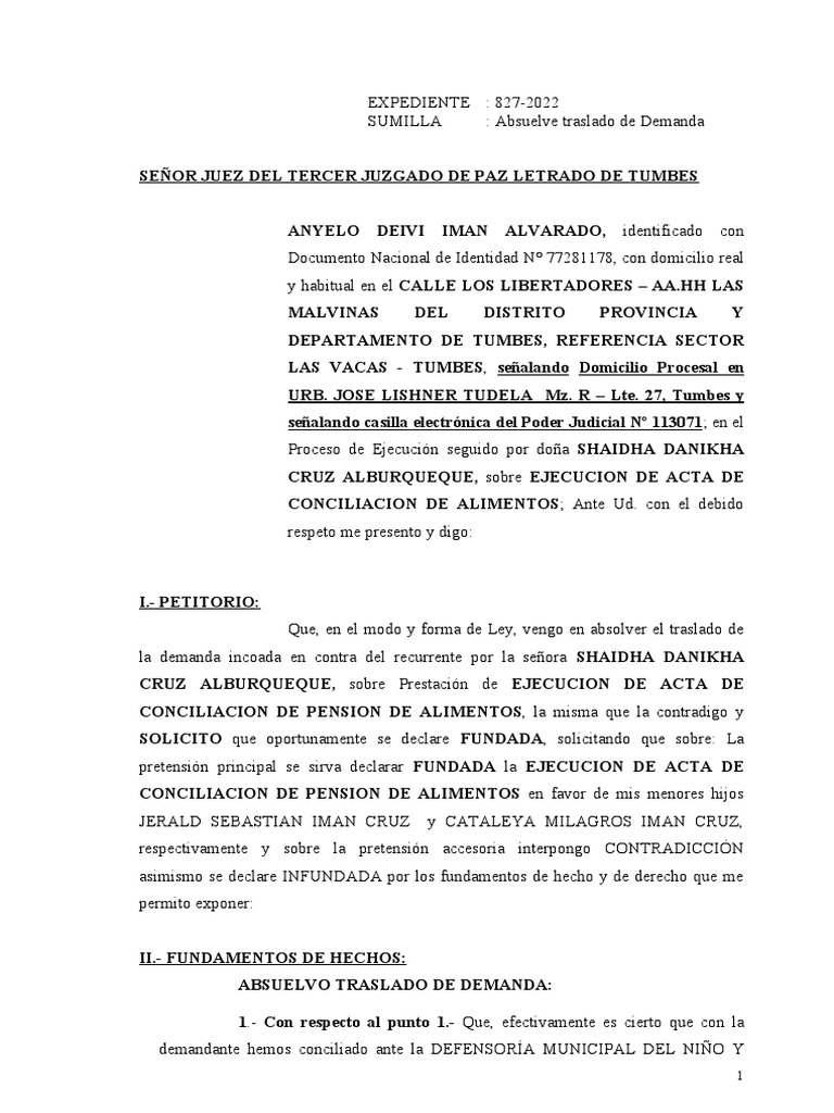 Contesta Demanda Ejecucion de Acta de Conciliacion | PDF | Demanda ... Contesta Demanda Ejecucion de Acta de Conciliacion | PDF | Demanda ...