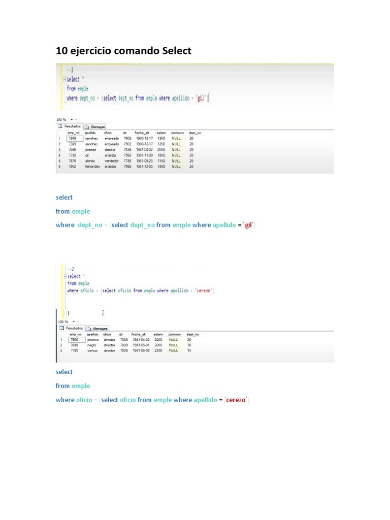 10 Ejercicio Comando Select | PDF