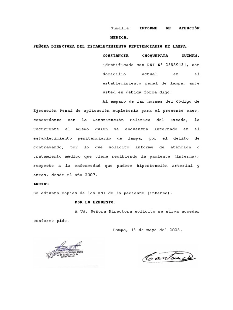 Solicitud INFORME MEDICO | PDF