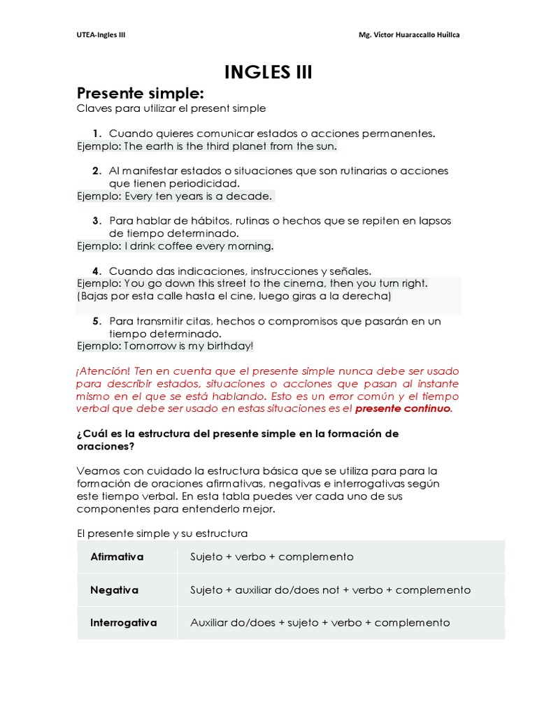Claves del Presente Simple en Inglés | PDF | Verbo | Semántica