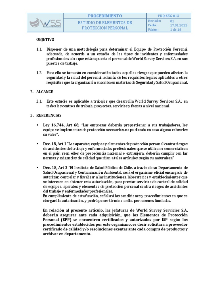 Pro-Seg-013 Rev. 01 Estudio de Epp | PDF | Seguridad y salud ...