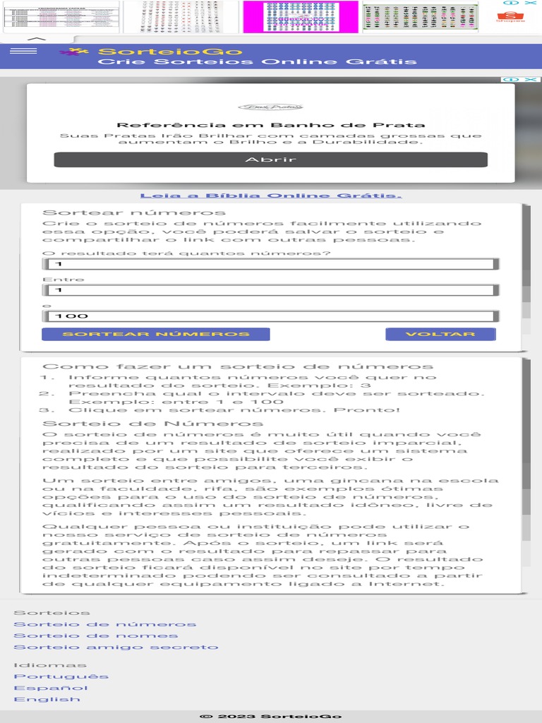 Sorteio de Números Online Grátis - SorteioGo | PDF