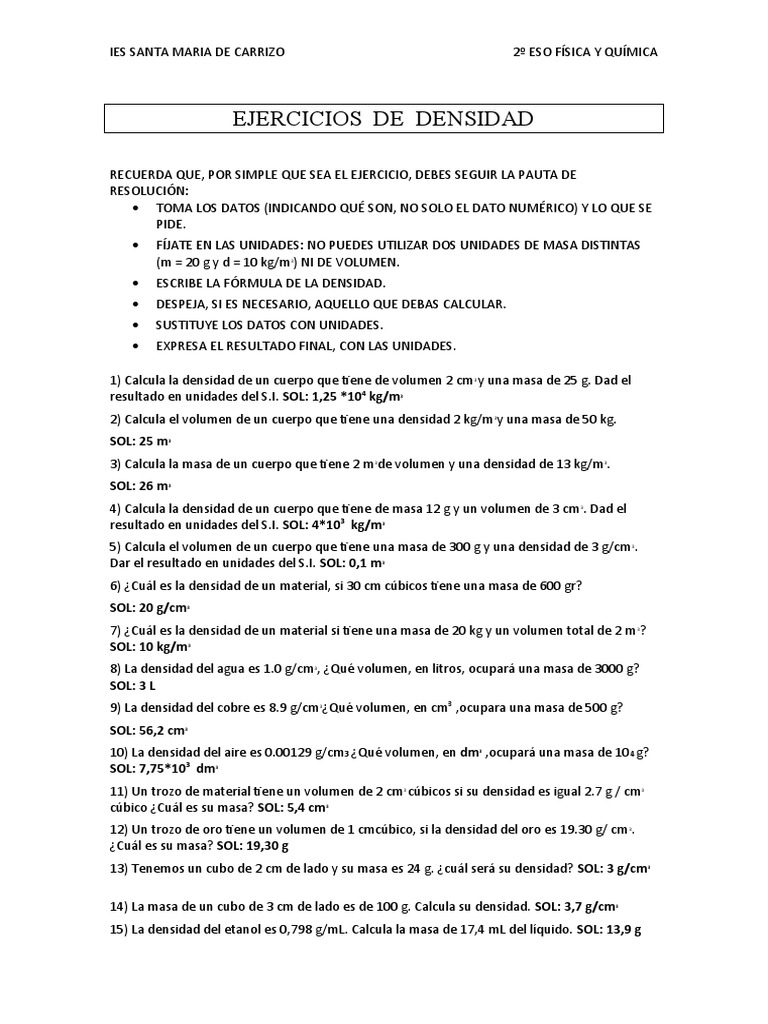 Ejercicios de Densidad | PDF