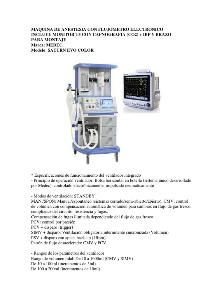 Saturn Evo Color Descripcion | PDF | Electrocardiografia | Gases