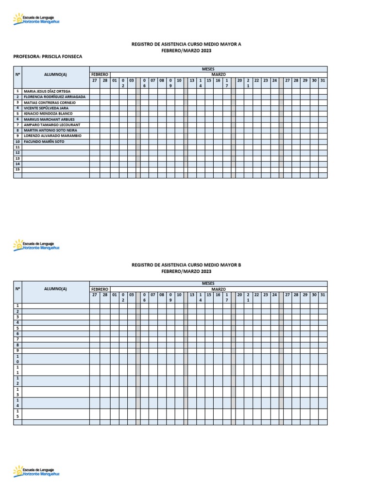 Registro Asistencia Feb/Mar 2023 | PDF