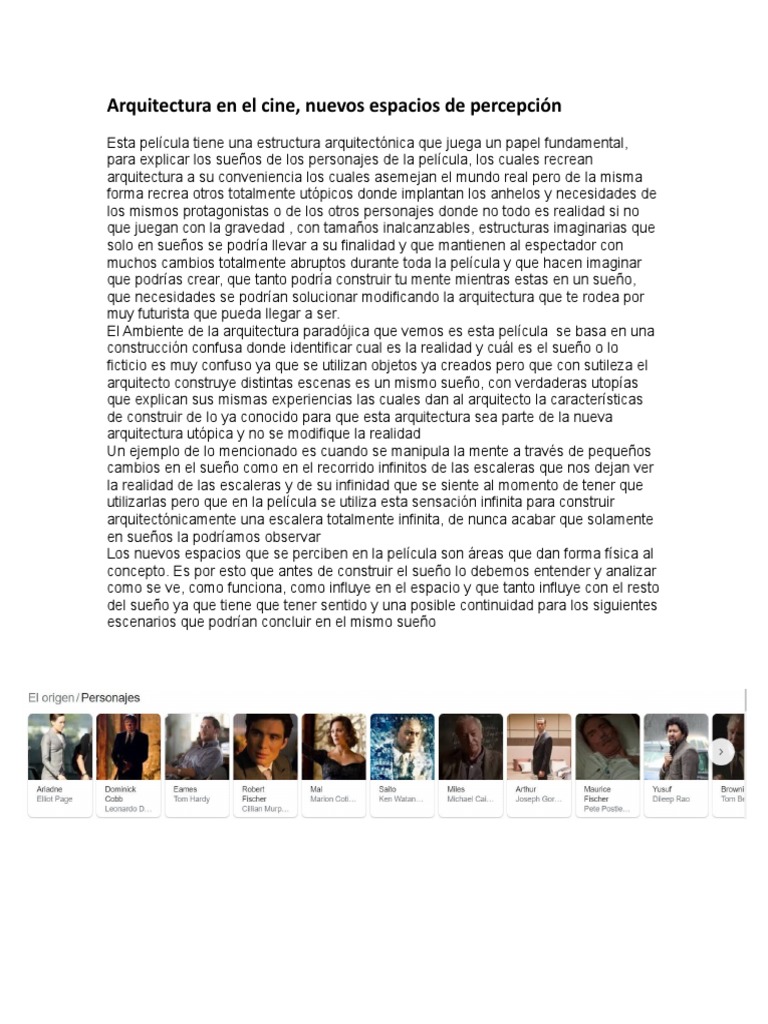 Análisis Película El Origen | PDF | Sueño | Realidad