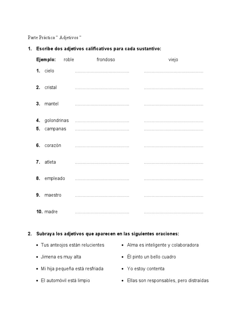 Práctica Adjetivos | PDF | Adjetivo
