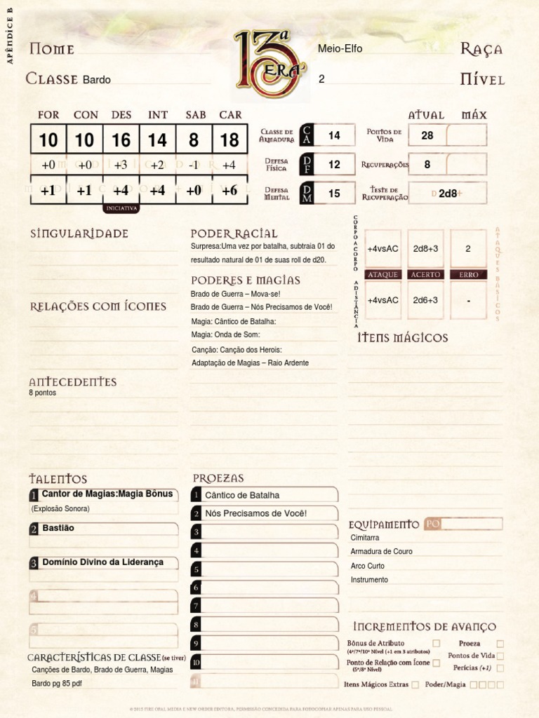 Ficha 13a Era - Bardo | PDF