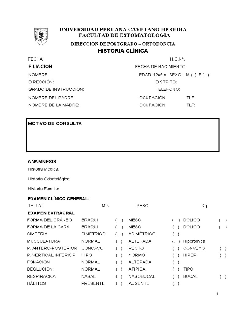 Formato de HC | PDF | Odontología | Ramas de Odontología