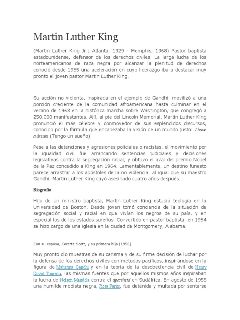 Martin Luther King | PDF | Martin Luther King hijo. | Movimientos sociales