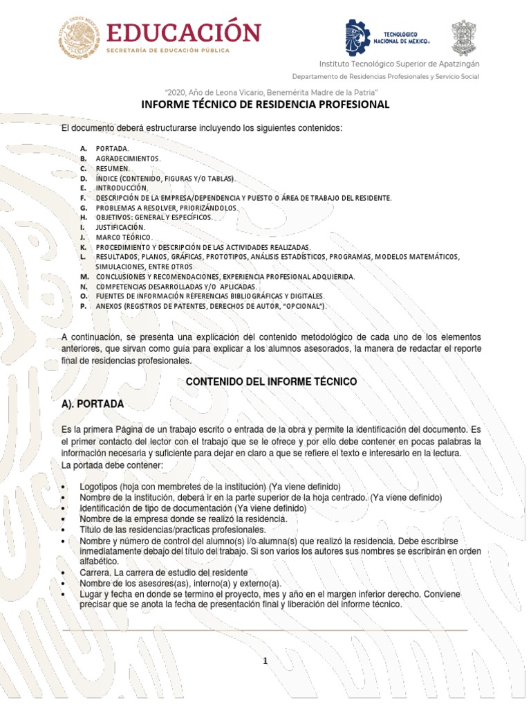 3 Anexo XXVIII Estructura Del Informe Técnico de Residencias Ver.2019 | PDF | Crecimiento ...