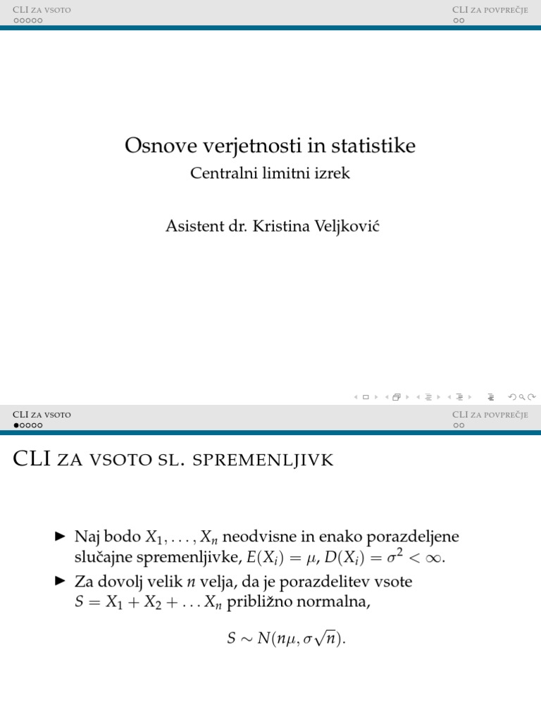 Osnove Verjetnosti in Statistike: Centralni Limitni Izrek | PDF