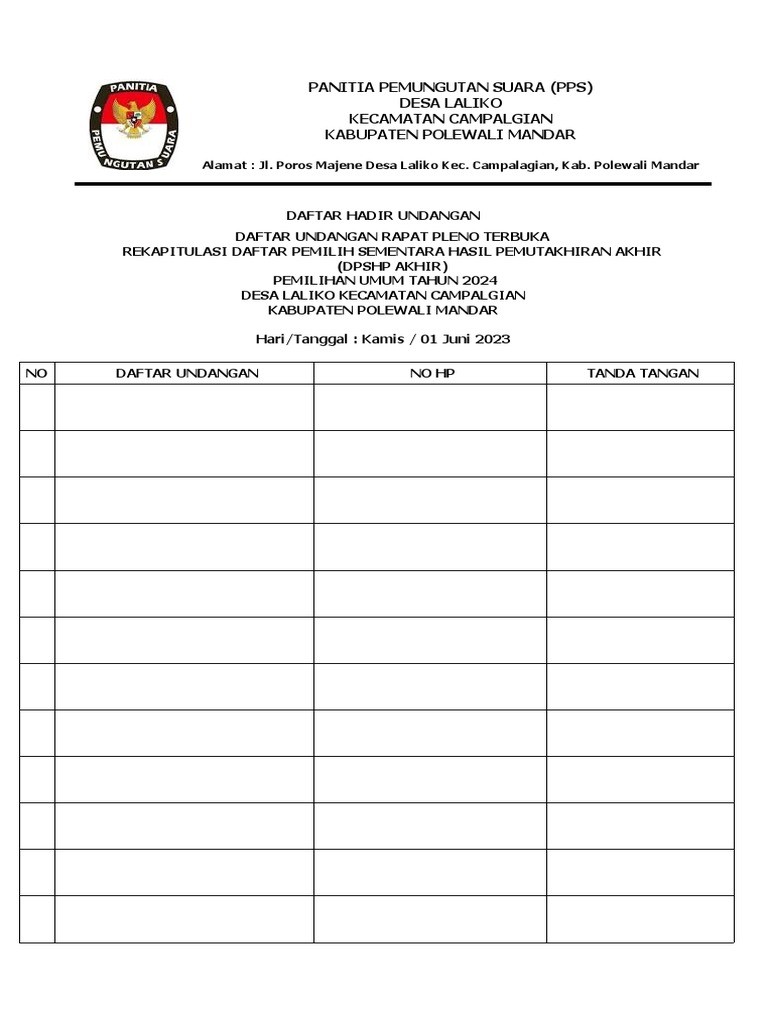 Draft Daftar Hadir | PDF