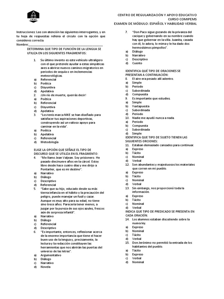 Examen Español | PDF