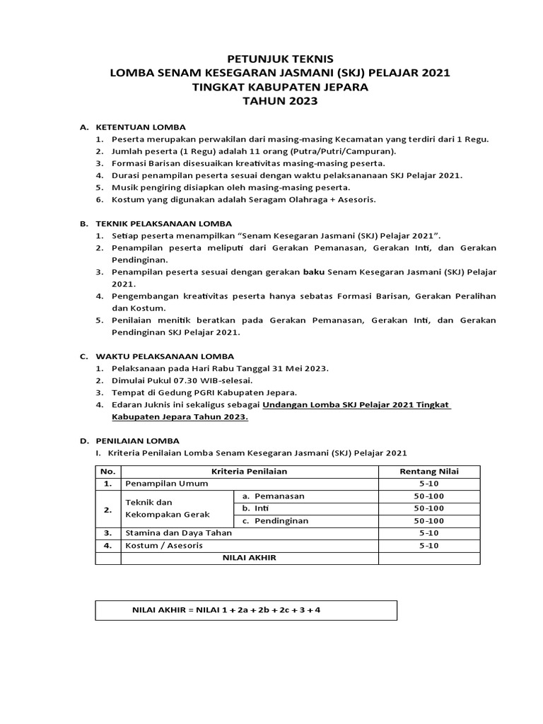 Juknis Lomba SKJ Pelajar 2021 | PDF