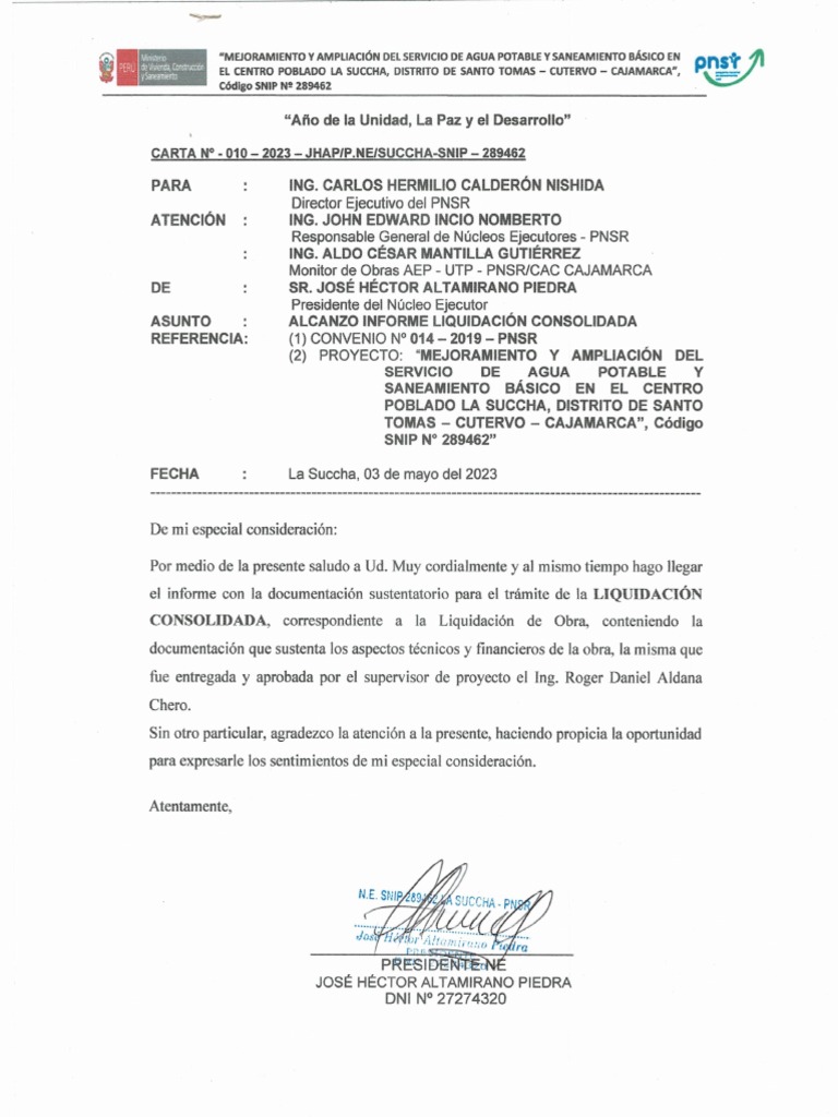 Carta de Informe de Preliq Consolidada | PDF