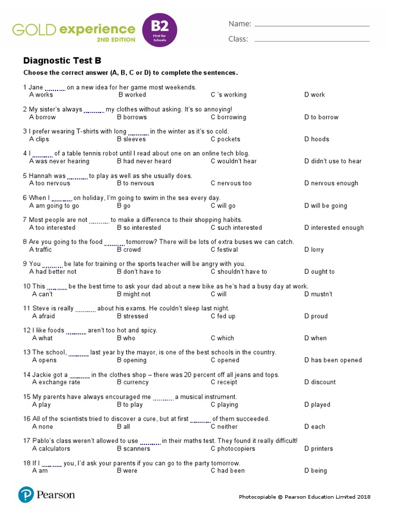 B2 Diagnostic Test Practice | PDF