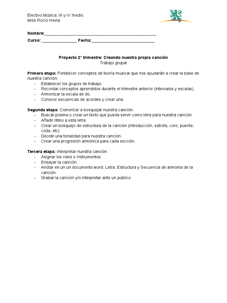 Proyecto Creación Musical - Etapa 1 | PDF | Escala (música) | Acorde ...