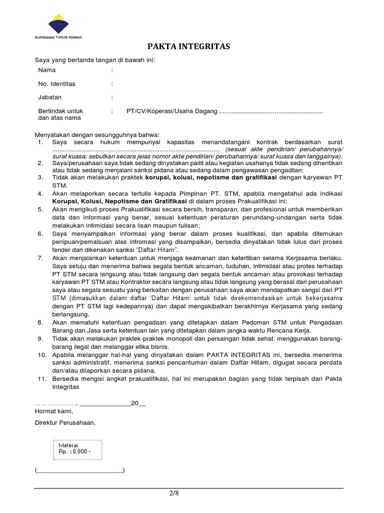 Pakta Integritas | PDF | Bisnis | Hukum