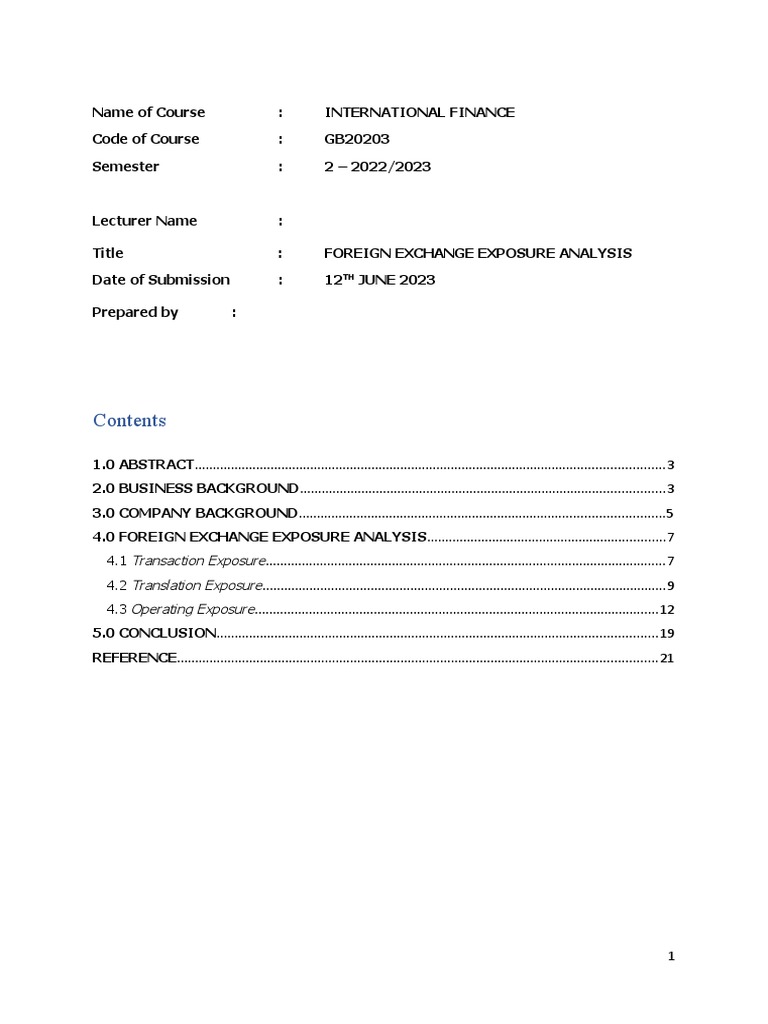 Foreign Exchange Exposure Analysis | PDF Foreign Exchange Exposure Analysis | PDF