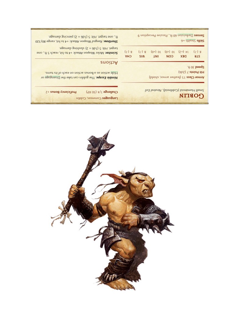 Goblin Stat Block For DM Screen | PDF
